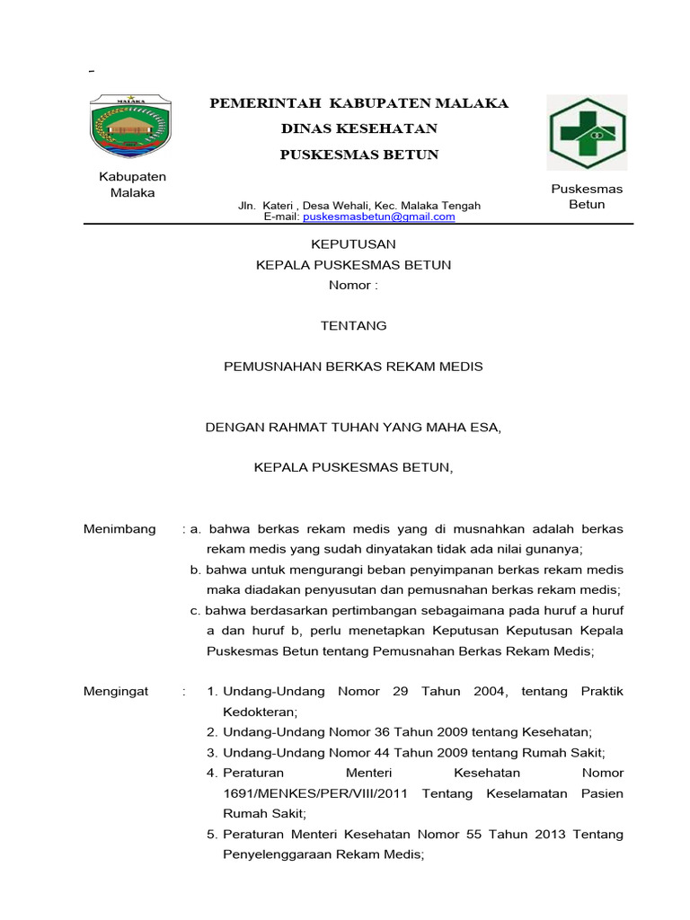 Pemusnahan Berkas Rekam Medis Puskesmas Betun | PDF