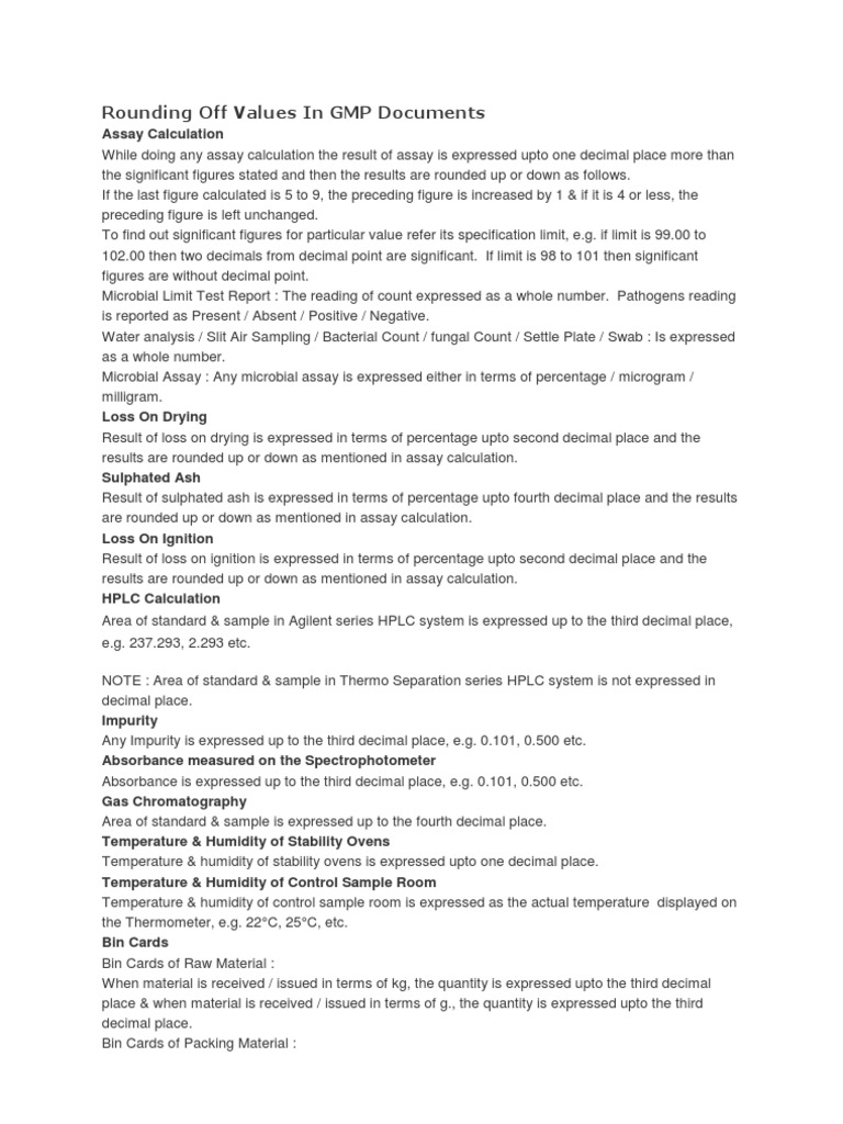 Rounding Off Values in GMP | PDF | Significant Figures | Assay