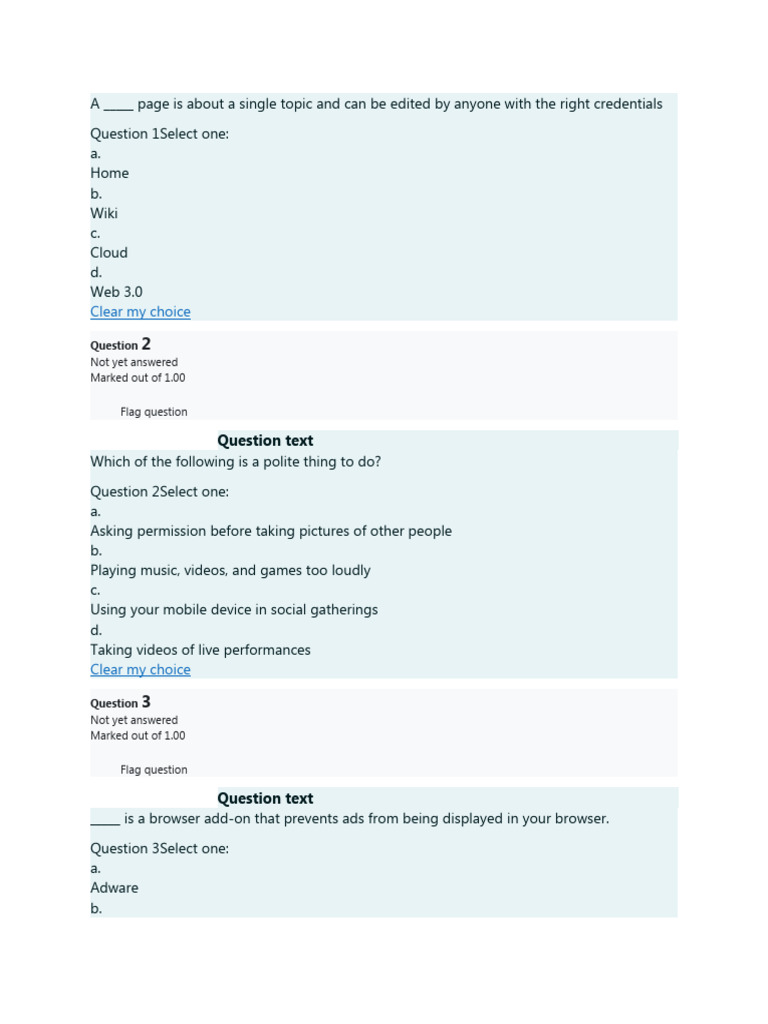 Ict Quiz | PDF | Malware | Cyberspace