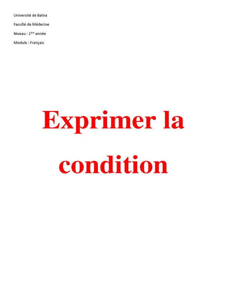 Exprimer la condition en français | PDF | Linguistique | Grammaire