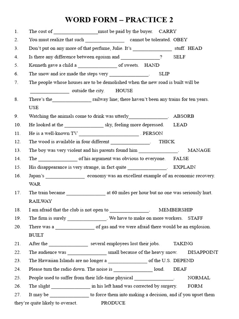 Word Form-Practice 2 | PDF