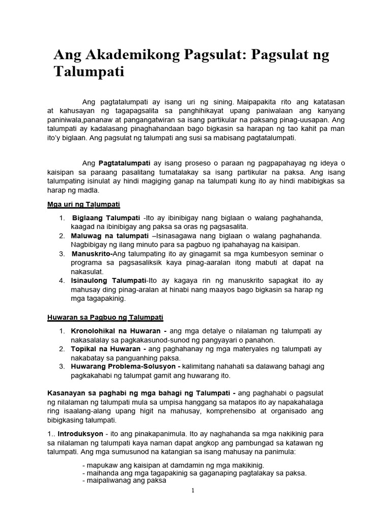 PilingLarang Pagsulat NG Talumpati STUDENT | PDF