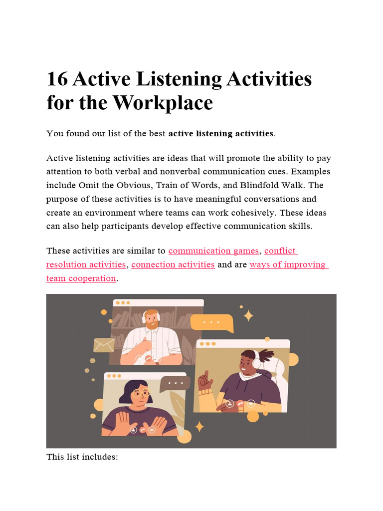 16 Active Listening Activities For The Workplace | PDF