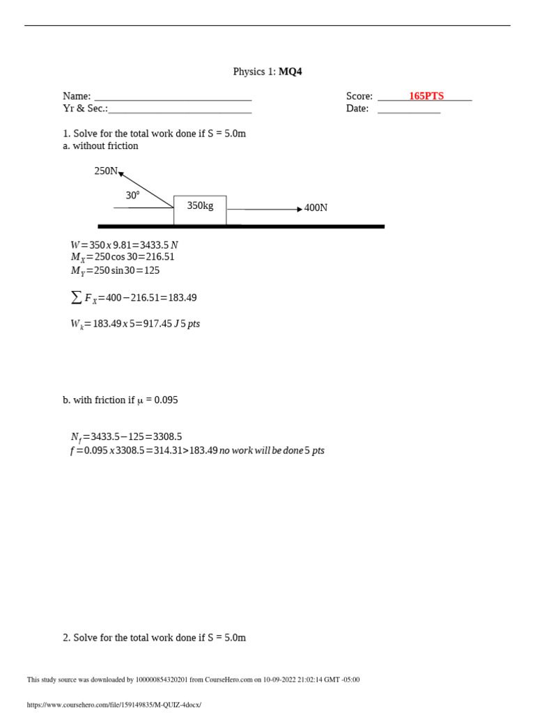 Work and Energy Calculations in Physics | PDF