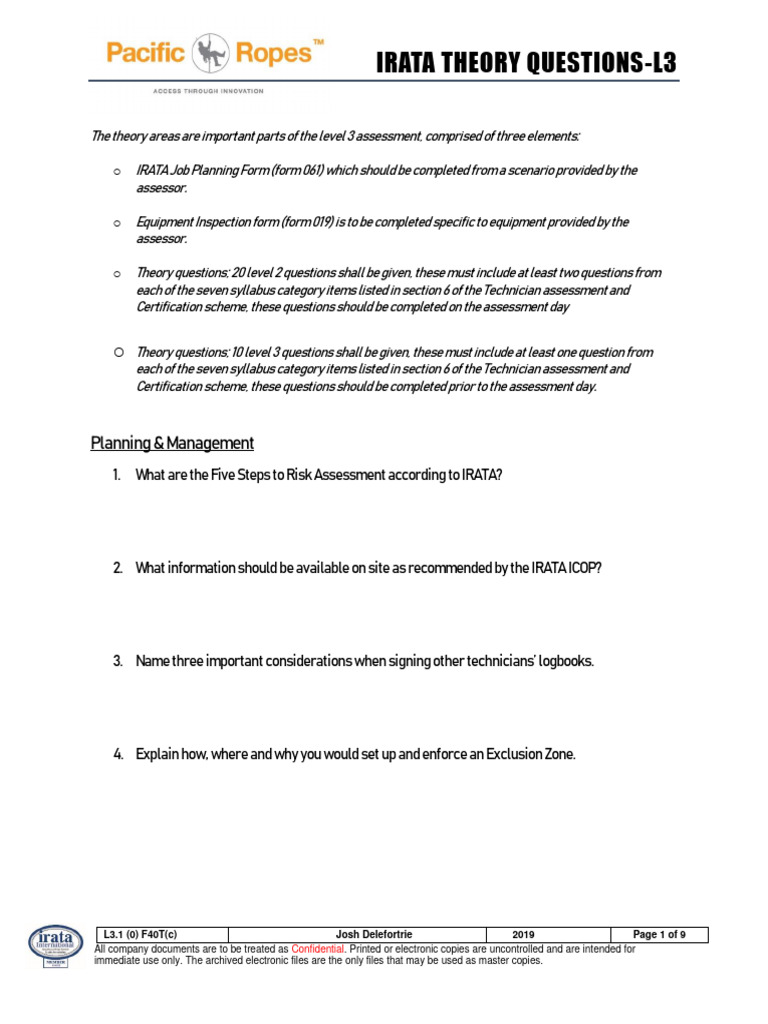 L3.1 (0) F40T (C) IRATA Questions L3 | PDF