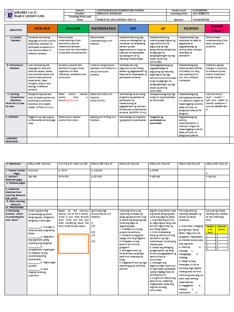 DLL All-Subjects-2 Q3 W6 | PDF
