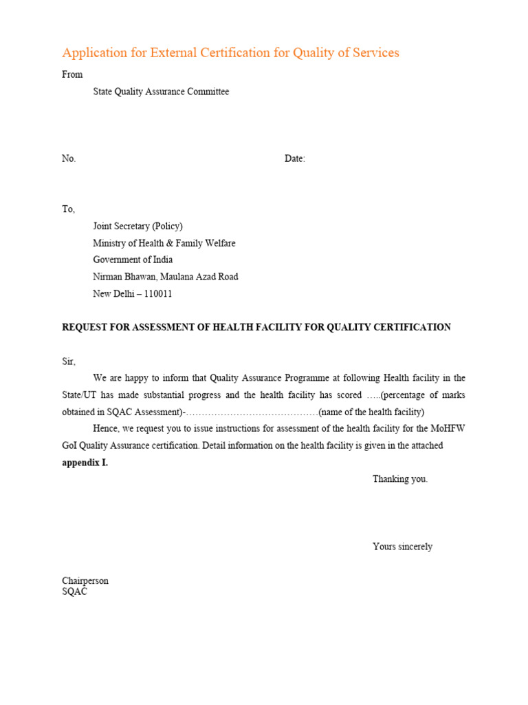 Application For External Certification For Quality of Services | PDF ...
