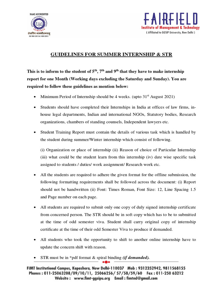 Summer Internship Report Guidelines | PDF