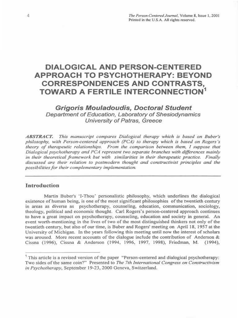 Dialogical and Person-Centered Approach To Psychotherapy | PDF Dialogical and Person-Centered Approach To Psychotherapy | PDF