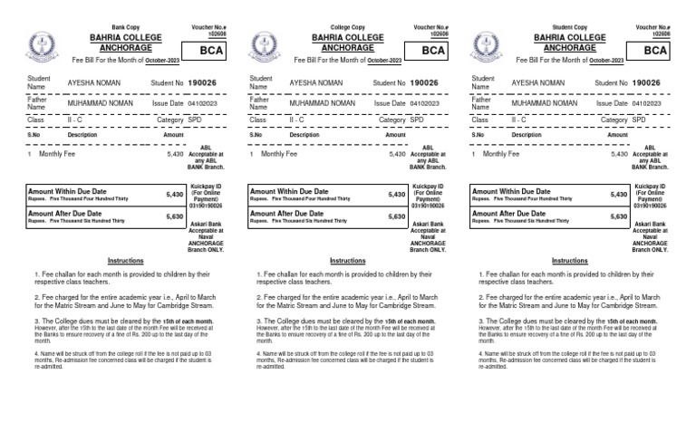 BCA Fee Slip 190026 102608 04102023 1 | PDF | Service Industries | Payments
