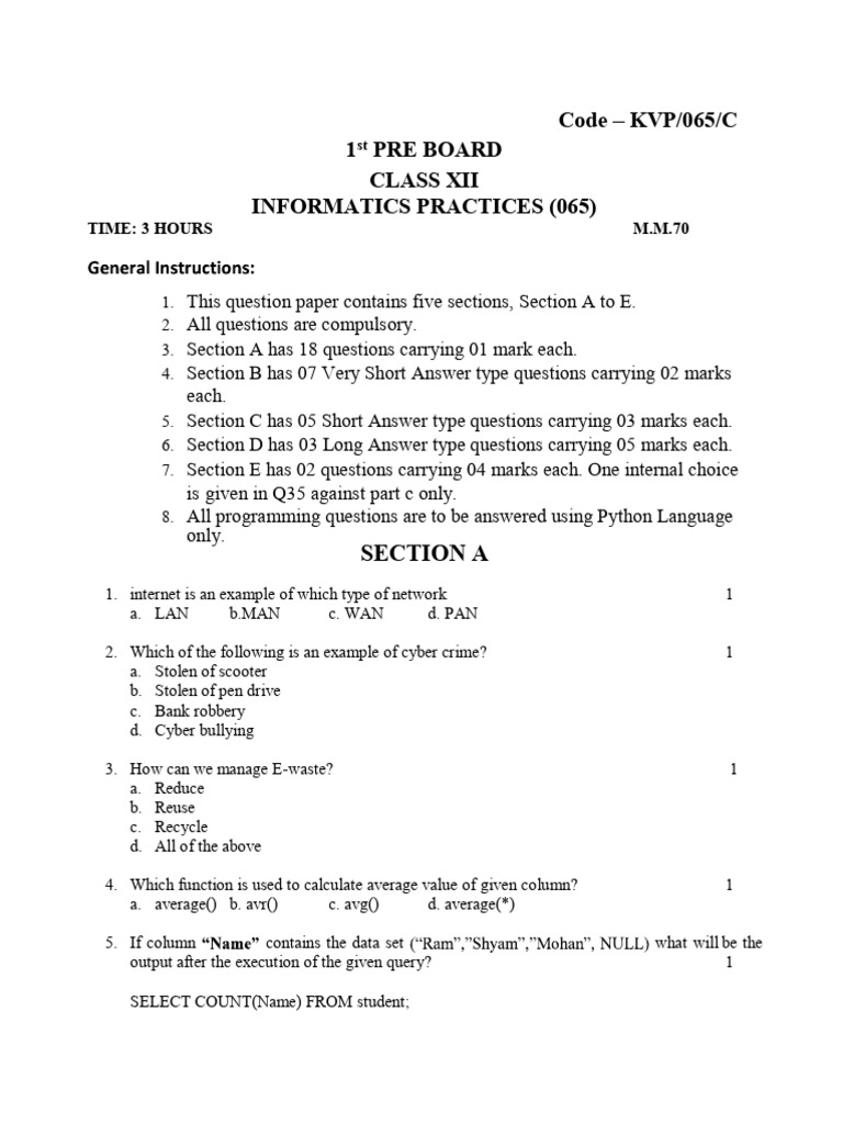 Sample Paper S01 | PDF