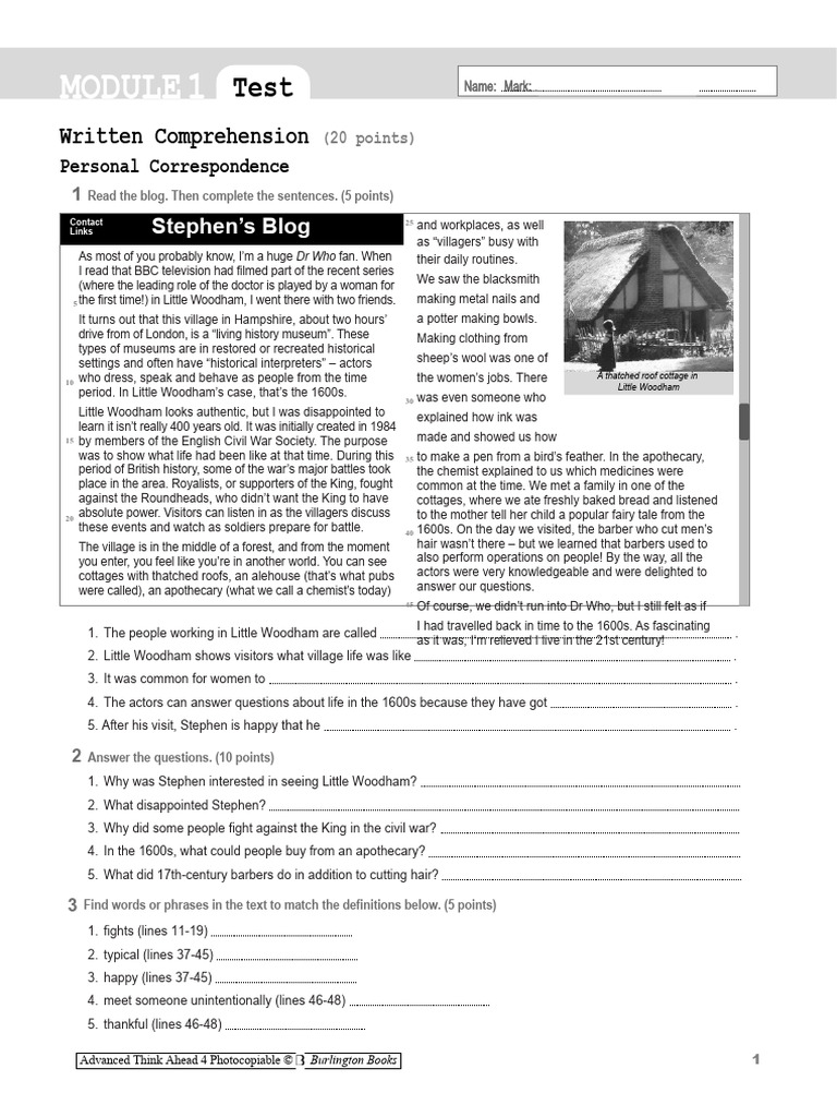 06advancedthinkahead4 Mod1 Skills Pdf