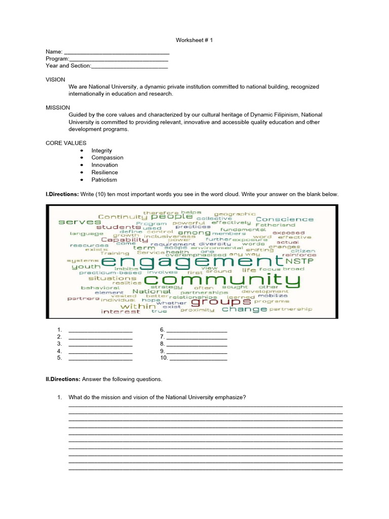 NSTP Worksheet 1 | PDF