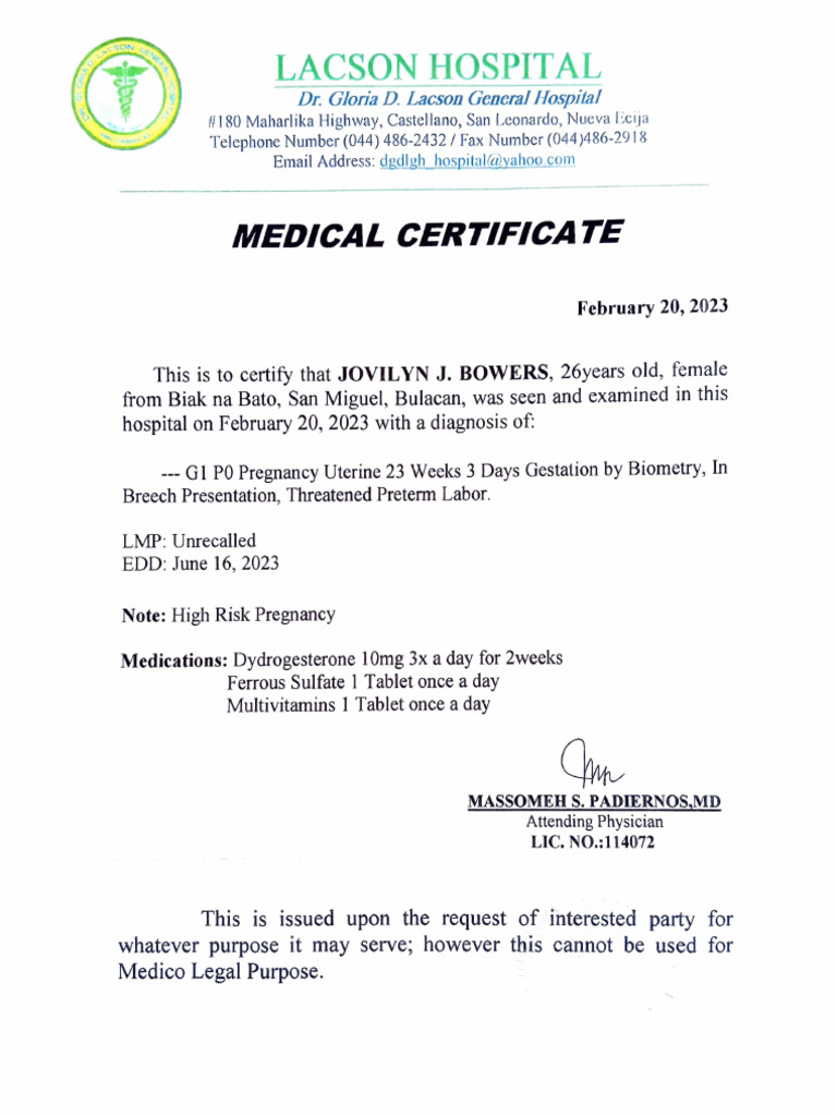 Medical Certificate | PDF