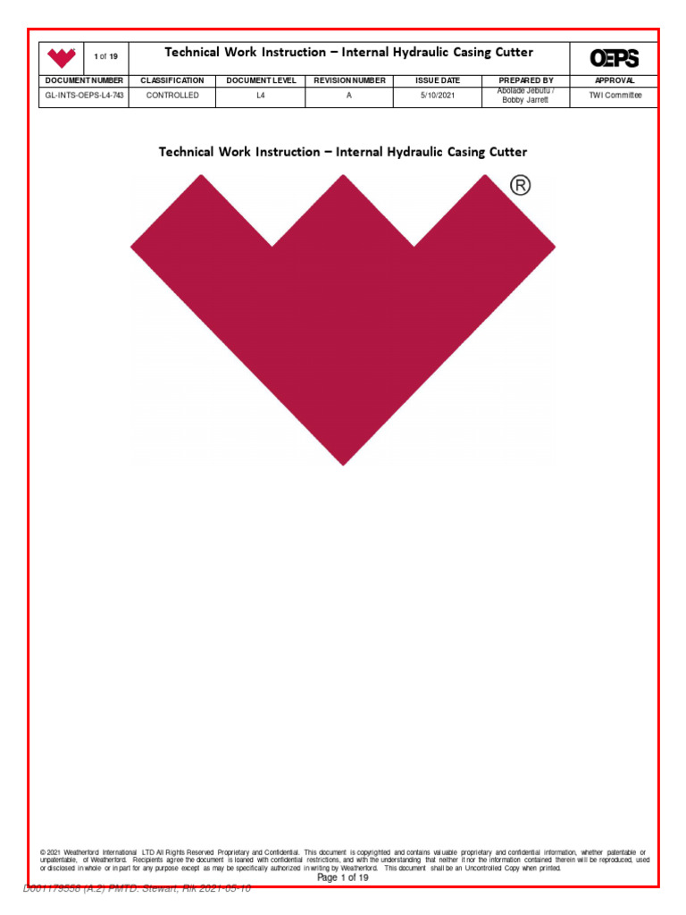 Technical Work Instruction - Internal Hydraulic Casing Cutter | PDF
