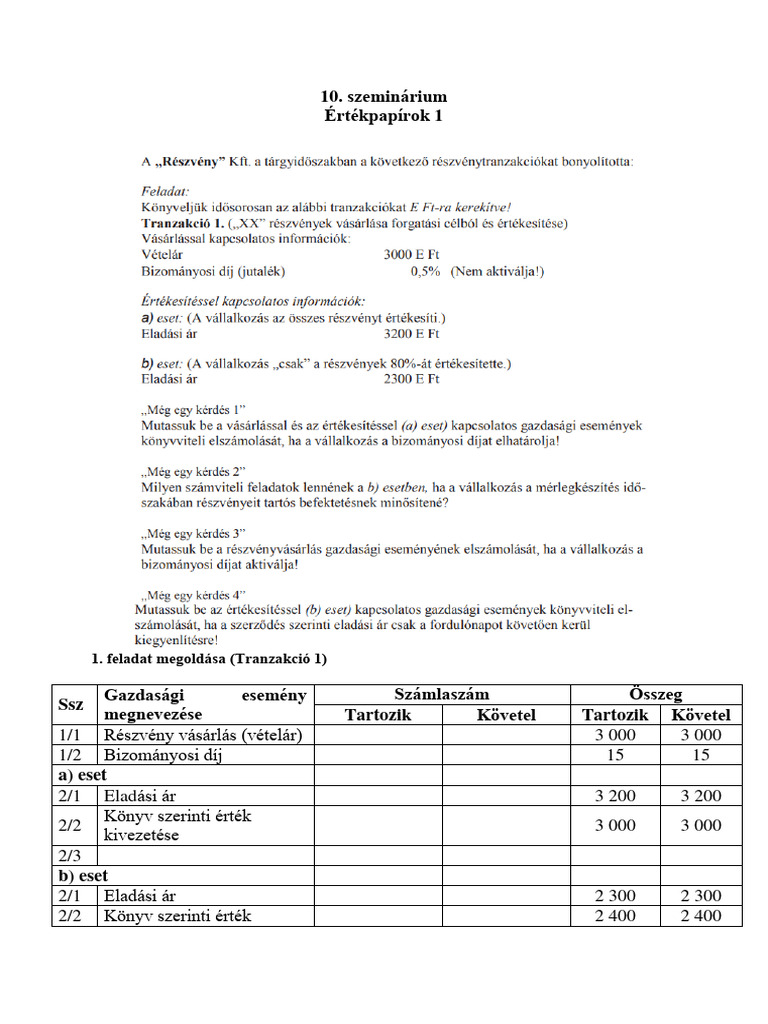 Értékpapír feladatok | PDF