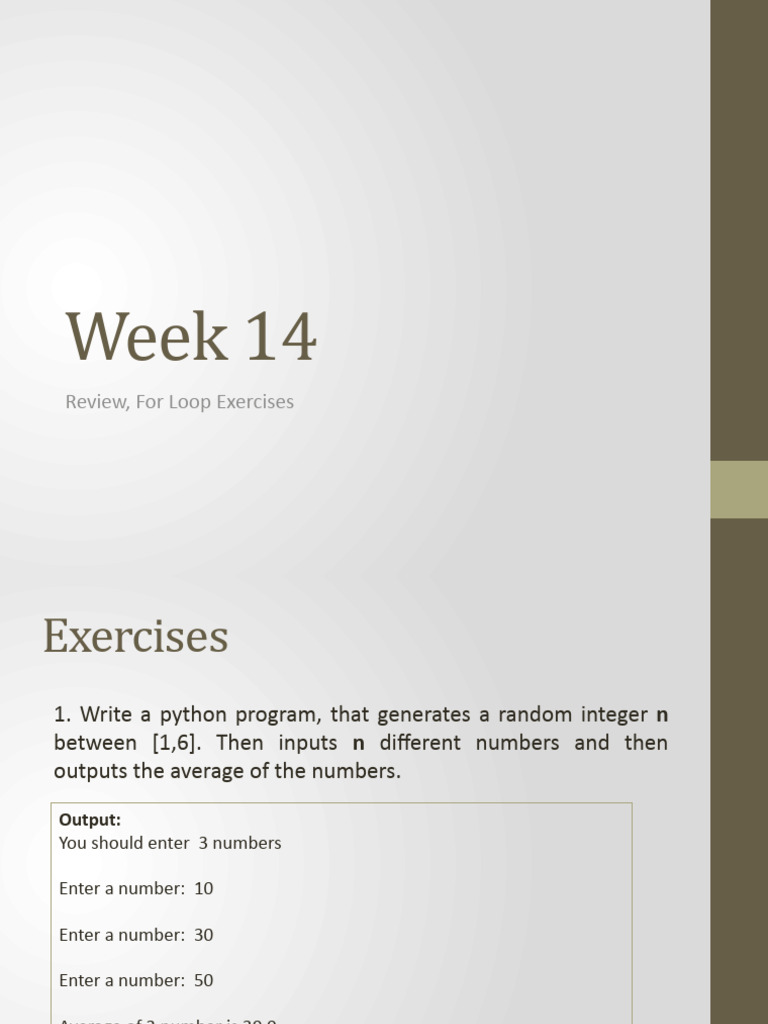 Week 14: Review, For Loop Exercises | PDF