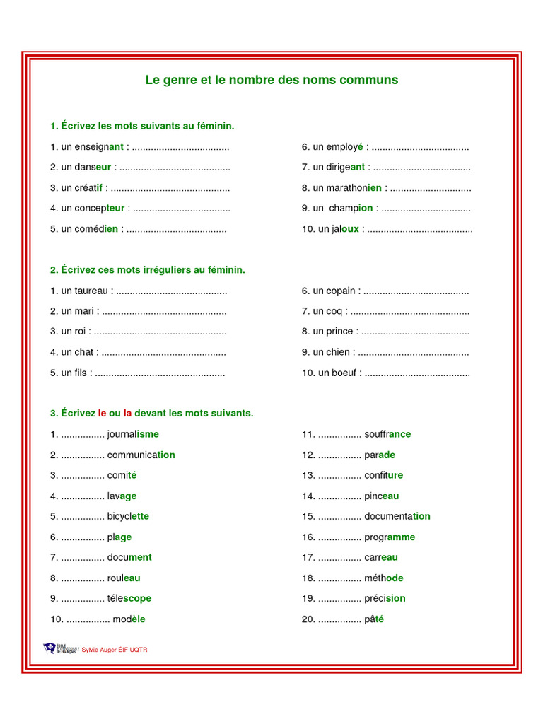 Le Genre Et Le Pluriel Des Noms Communs | PDF