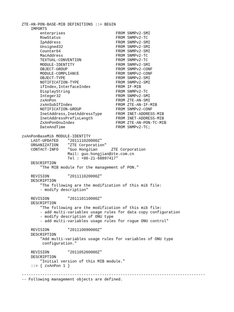 ZTE AN PON BASE MIB - Mib | PDF