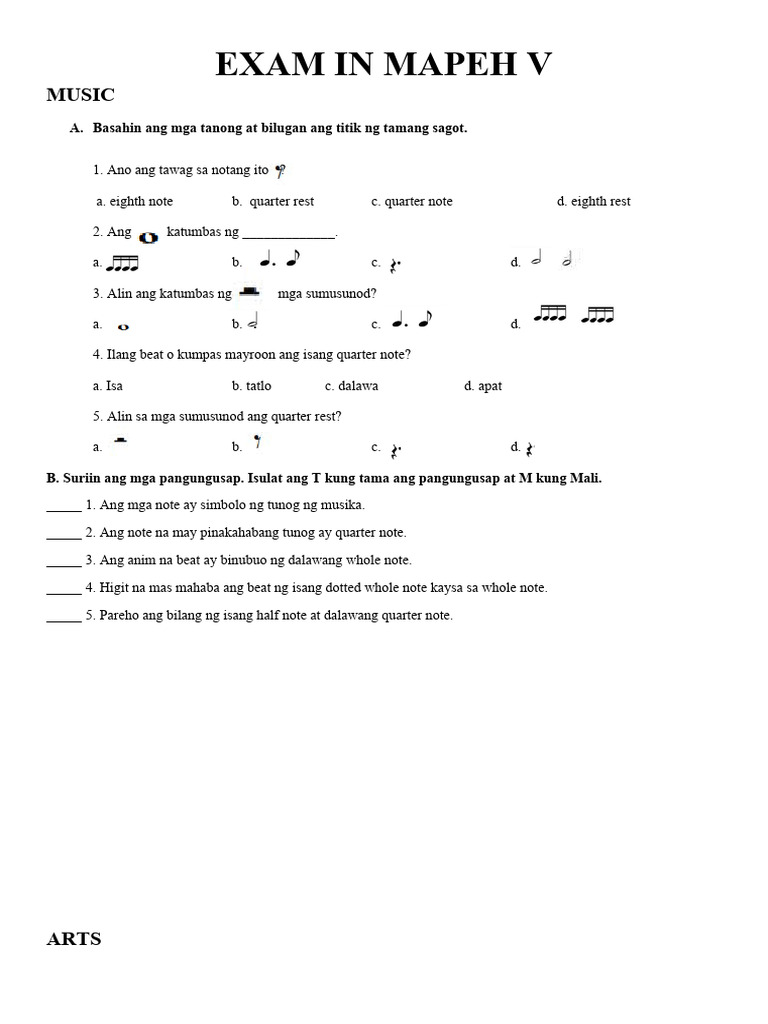 Exam in Mapeh V | PDF
