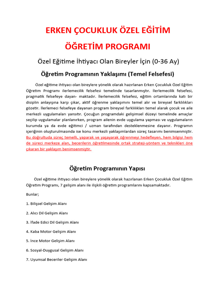 Erken Ocukluk ™zel E Itim ™ Retim Program | PDF
