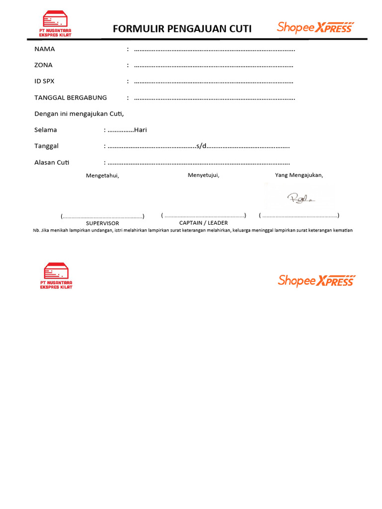 Formulir Pengajuan Cuti Driver Rider | PDF