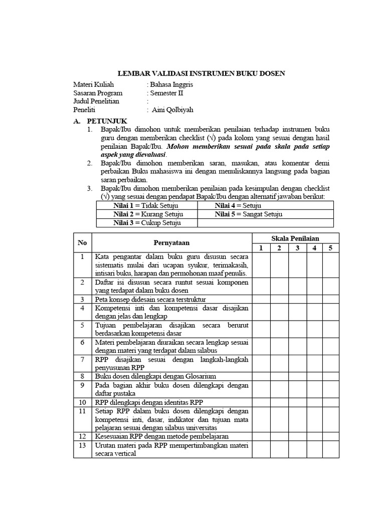 Lembar Validasi Instrumen Buku Dosen | PDF