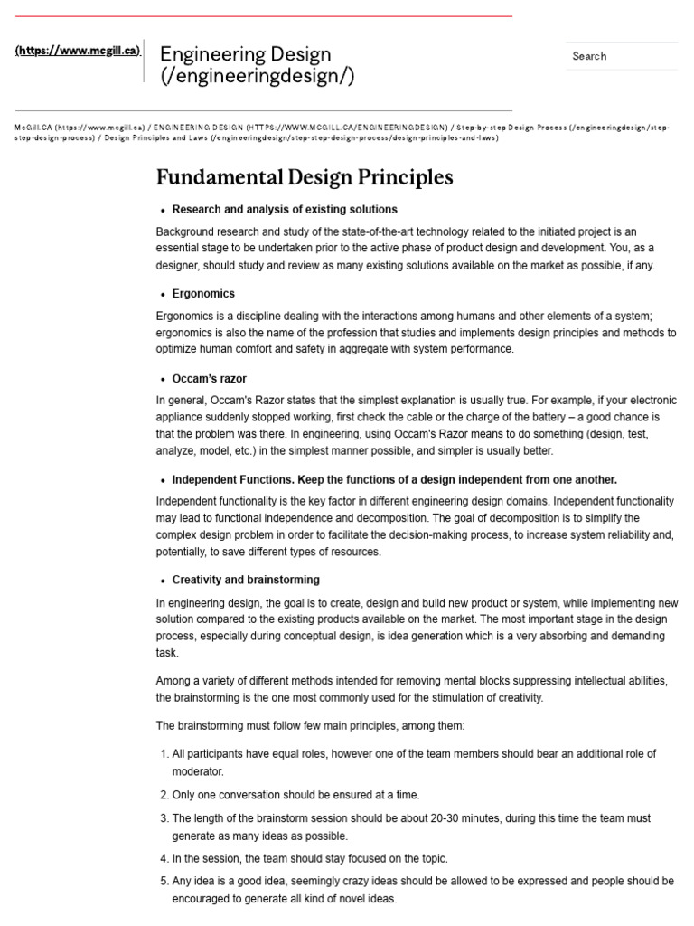 Fundamental Design Principles Engineering Design Mcgill University