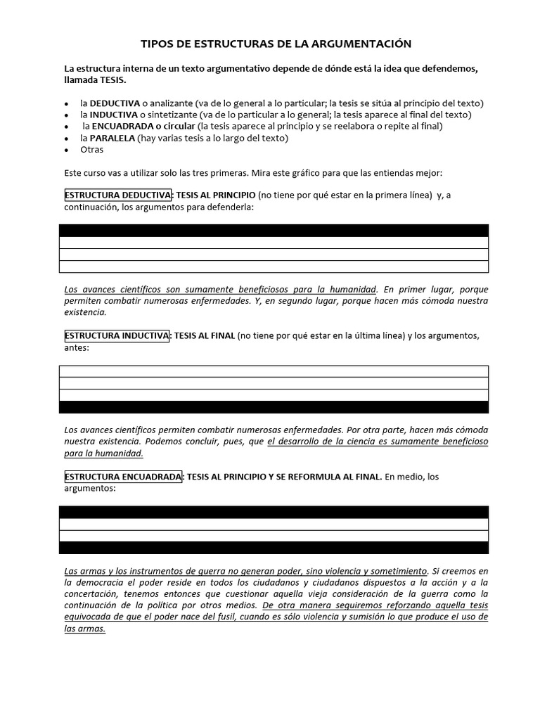 2 Eso. Estructuras Del Texto Argumentativo | PDF