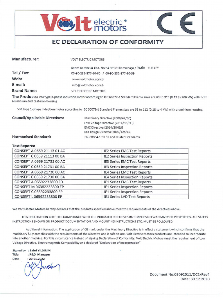EC-Declaration-of-Conformity-VOLTS MOTEURS | PDF
