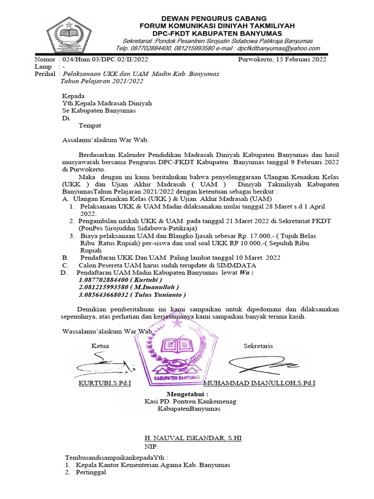 Pemberitahuan UKK&UAM | PDF