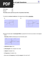 Worksheet Refractive Index Numericals CH - 10 Light Class - X | PDF ...