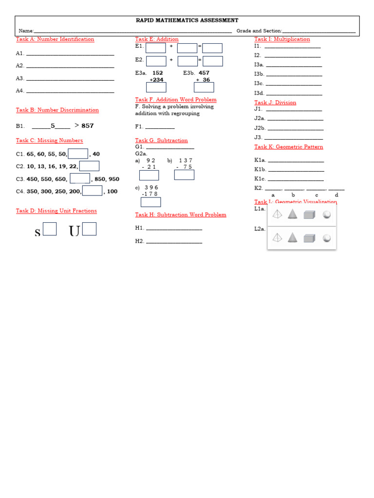 Rapid Mathematics Assessment Grade 2 | PDF