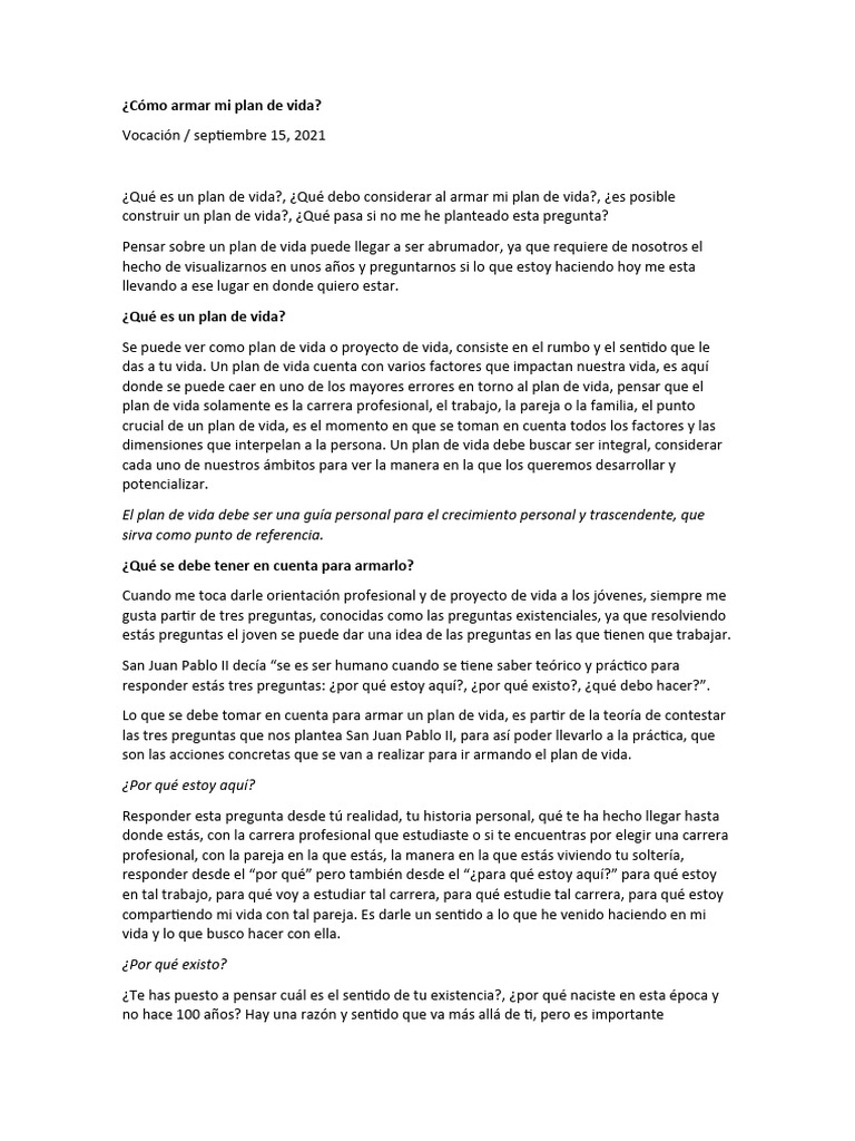 8 Cómo Armar Mi Plan de Vida | PDF