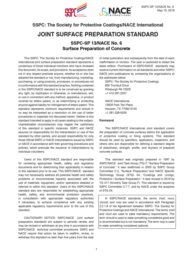 SSPC SP 13 - NACE No. 6 (2018) PDF | PDF