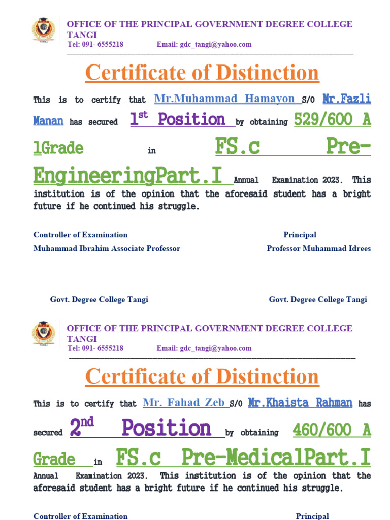 Certificate of Academic Distinction 2023 | PDF