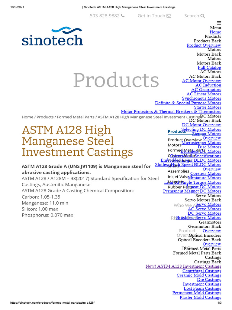 Sinotech ASTM A128 High Manganese Steel Investment Castings | PDF