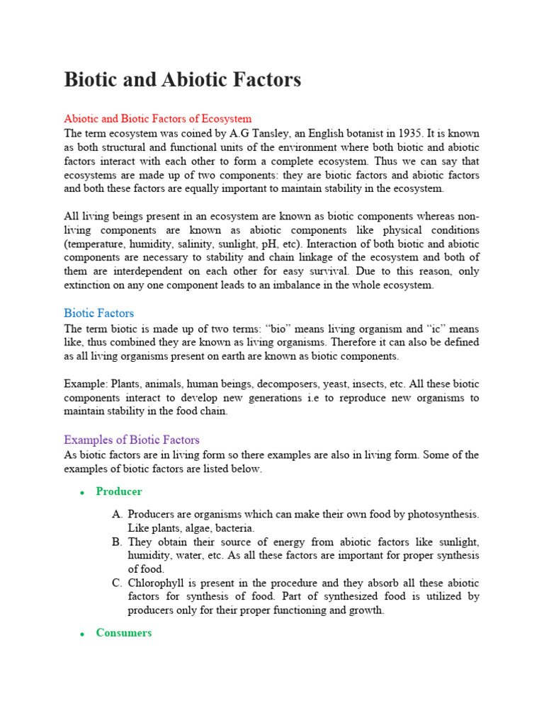 Biotic and Abiotic in Ecosystem | PDF