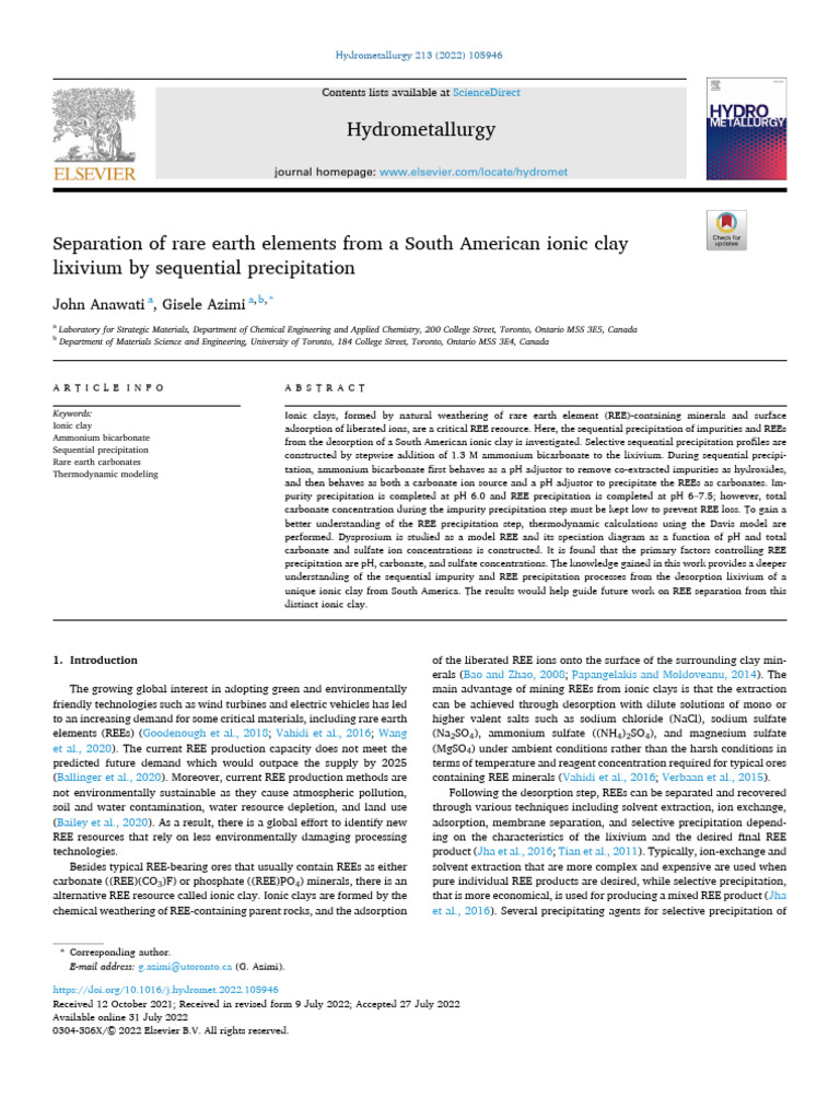 (Anawati, 2022) Separation of REE From South America by Sequential ...