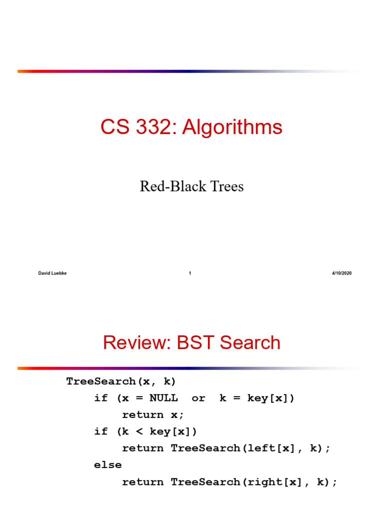 CS 332: Algorithms: Red-Black Trees | PDF