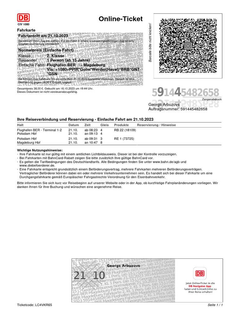 DB Ticket 591445482658 | PDF