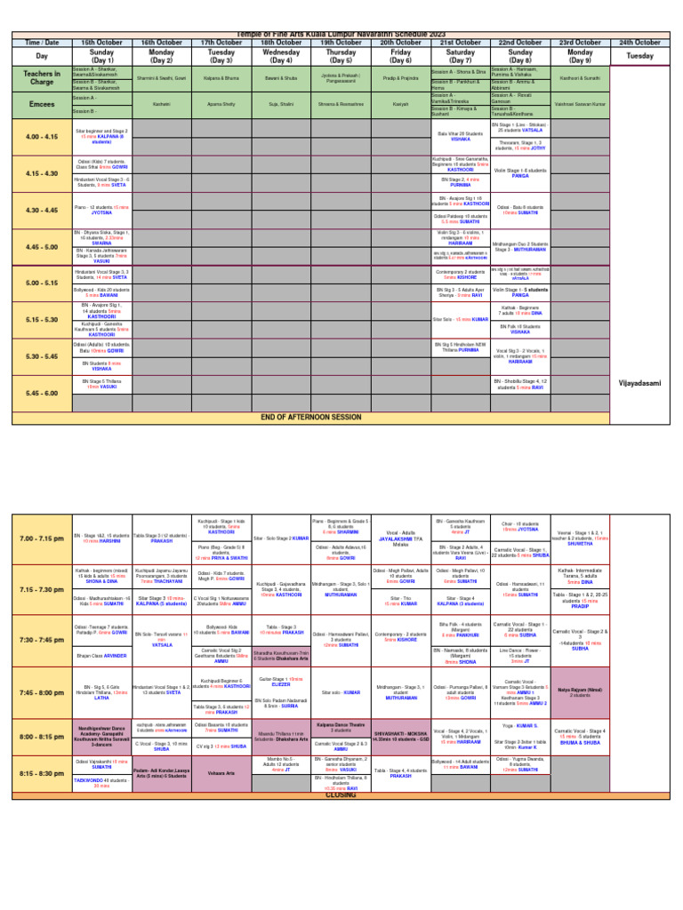 TFA Navarathri Schedule 2023 | PDF