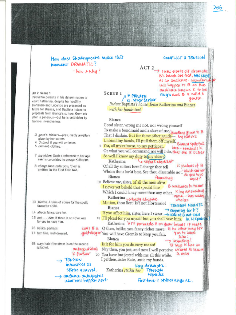 Taming of The Shrew Act 2 Scene 1 - Katherina and Bianca Quarrel | PDF