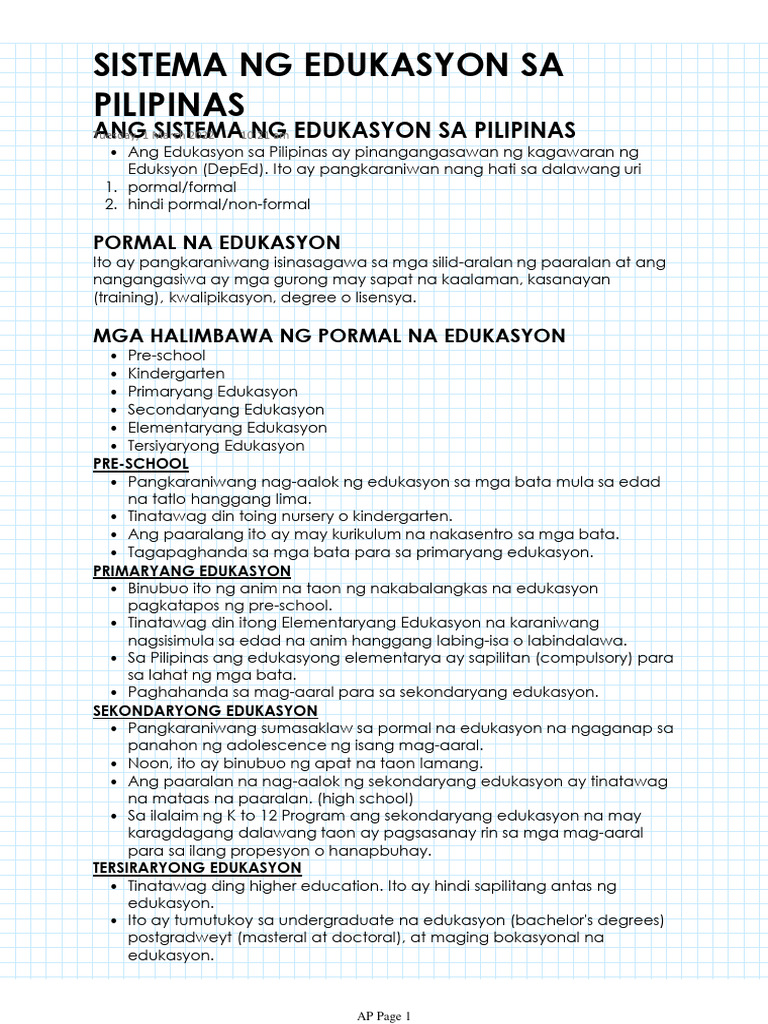 Sistema NG Edukasyon Sa Pilipinas | PDF