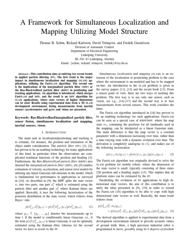 10 A Framework For Simultaneous Localization And Mapping Utilizing Model Structure Pdf