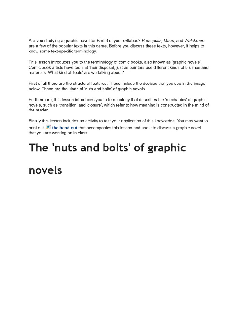 Graphic Novel Cheat Sheet | PDF