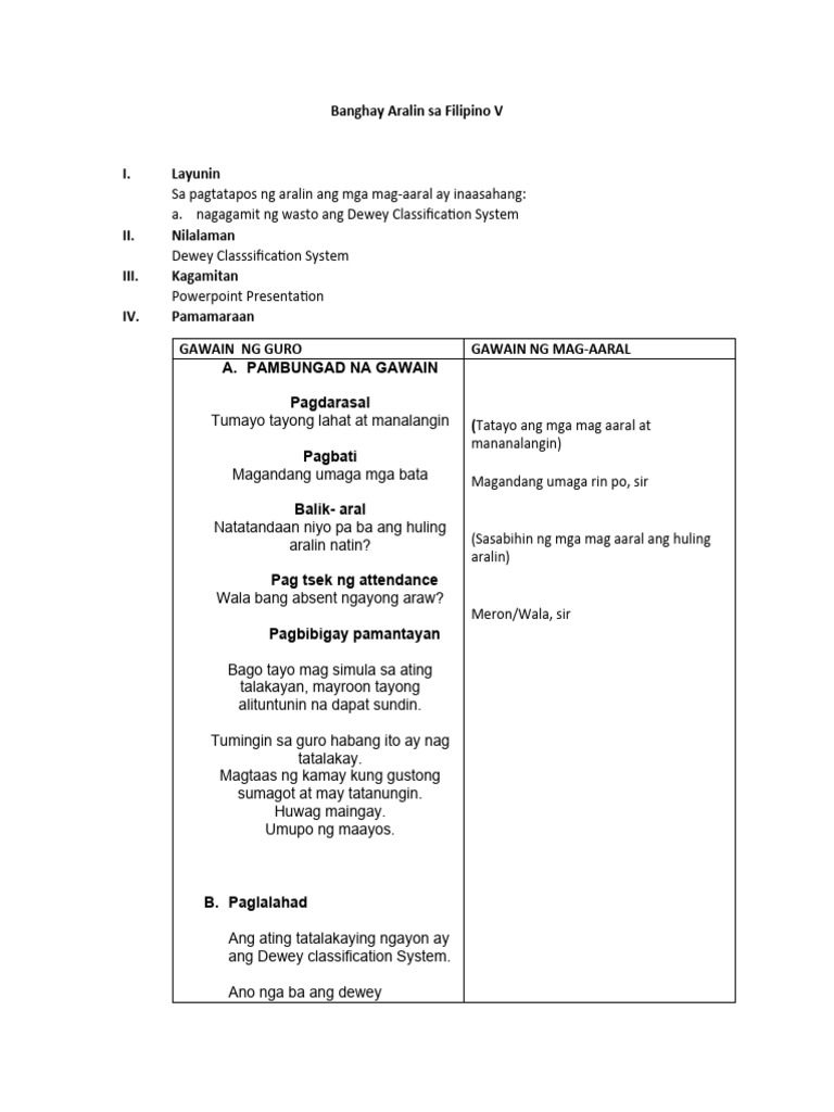 Banghay-Aralin-sa-Filipino-V DCS | PDF