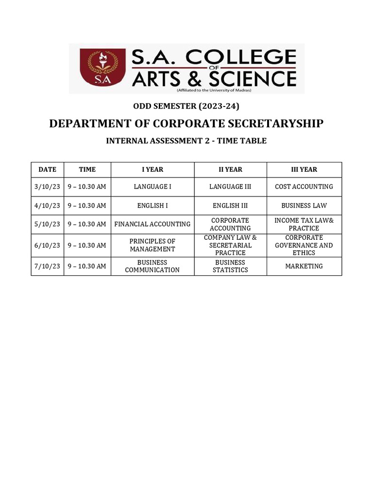 Ia 2 Timetable | PDF