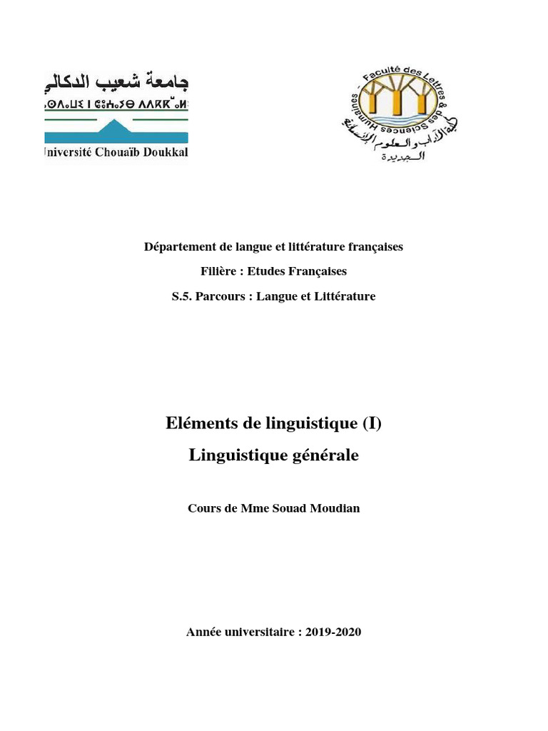 Cours de Linguistique Générale S5 2020-2021 | PDF
